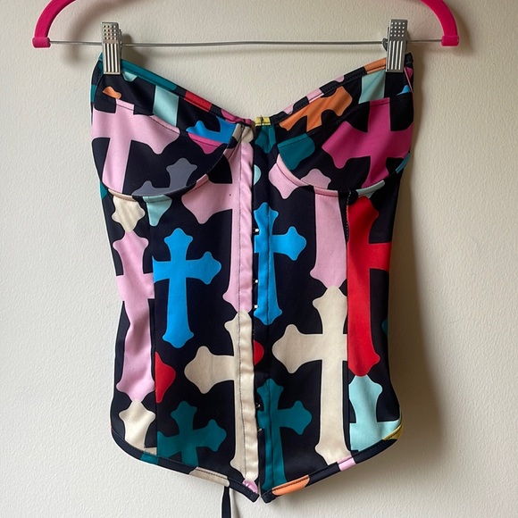 Tops | Multi Color Cross Soft Corset | Poshmark